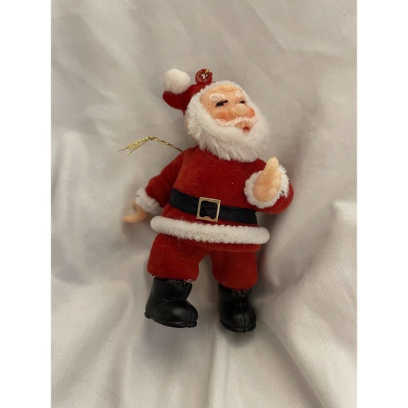 White | Holiday | Vtg Velvet Flocked Plastic Santa Claus Red White ...